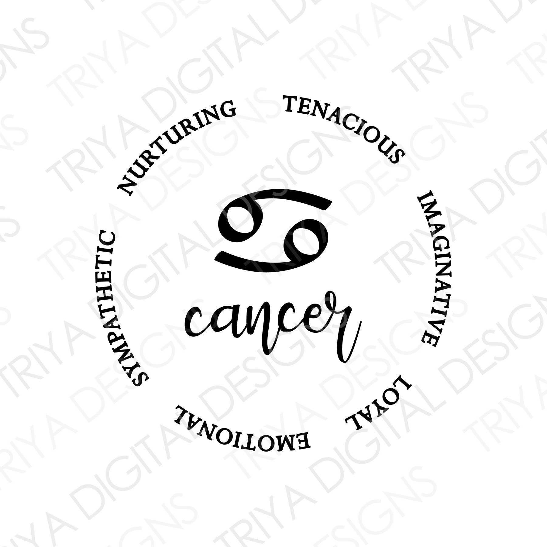 Cancer With Symbol and Traits SVG Zodiac Sign Sun Sign SVG | Etsy