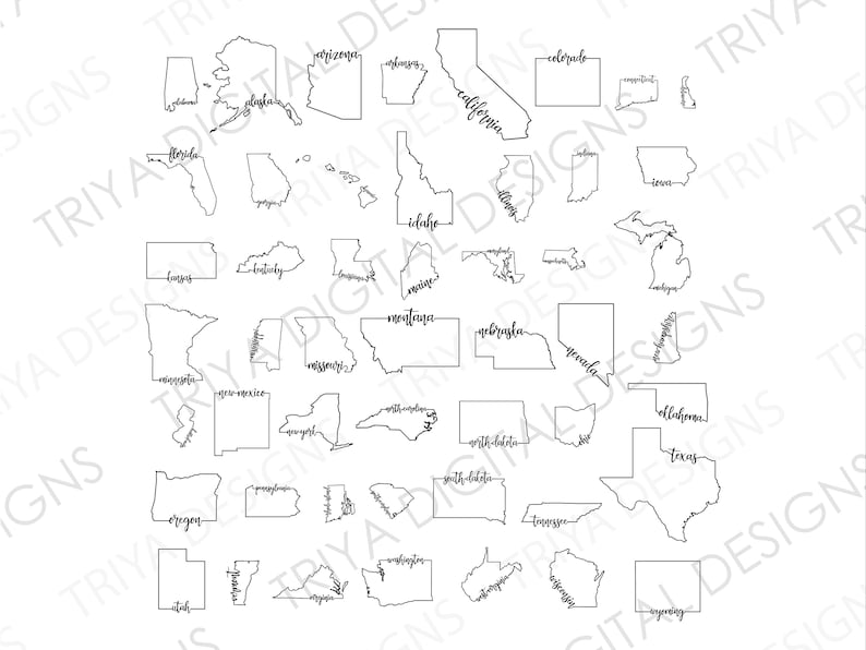 50 State Outlines With Text SVG Cut Files State Outline SVG - Etsy