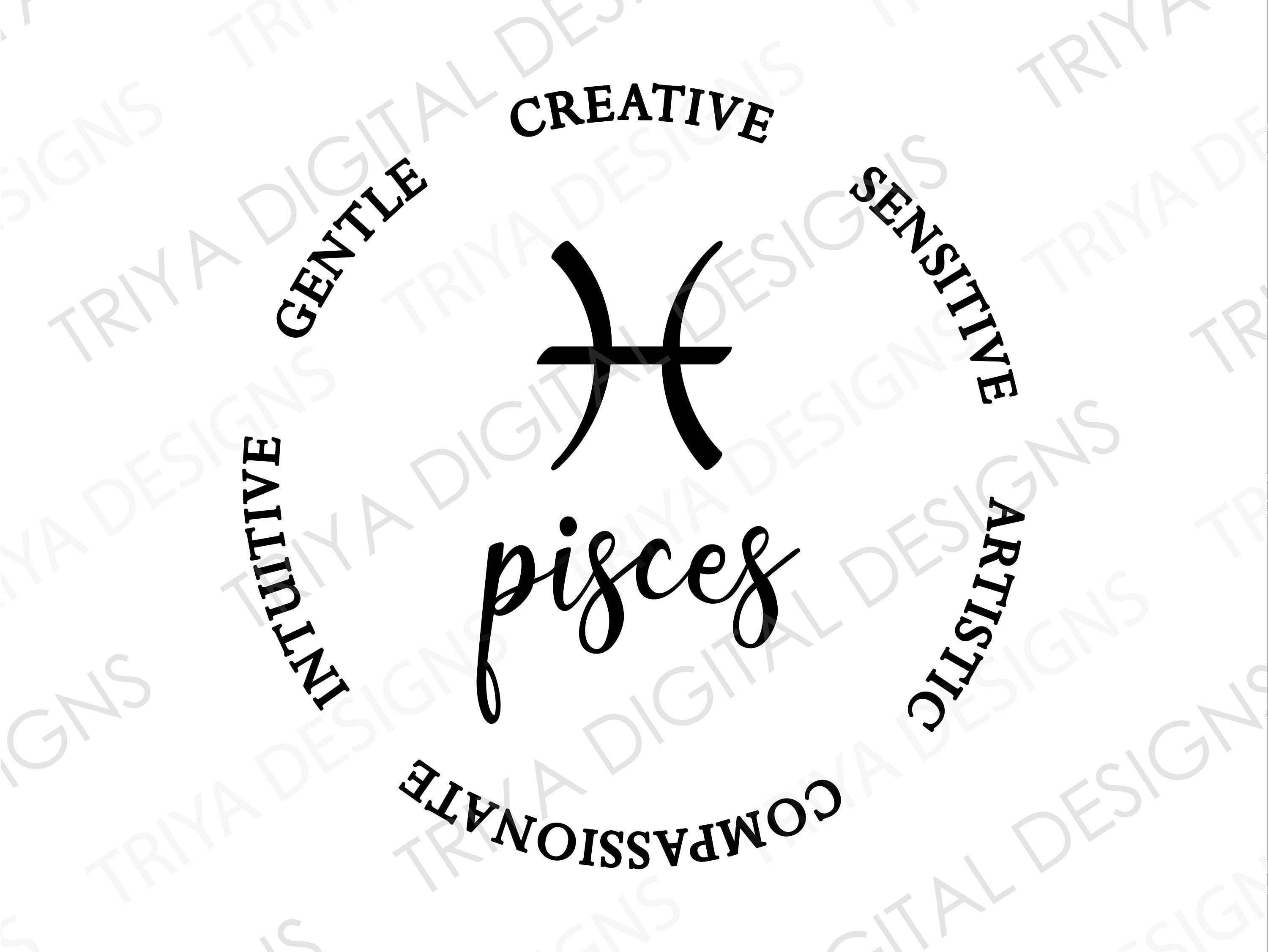 Pisces With Symbol and Traits SVG Zodiac Sign Sun Sign SVG | Etsy Australia