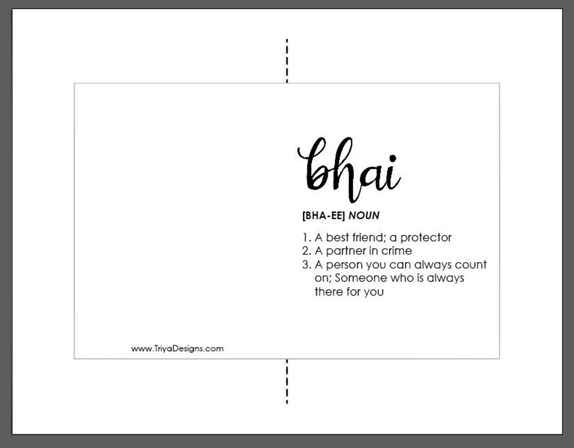 Bhai Definition Card INSTANT DIGITAL DOWNLOAD Blank - Etsy