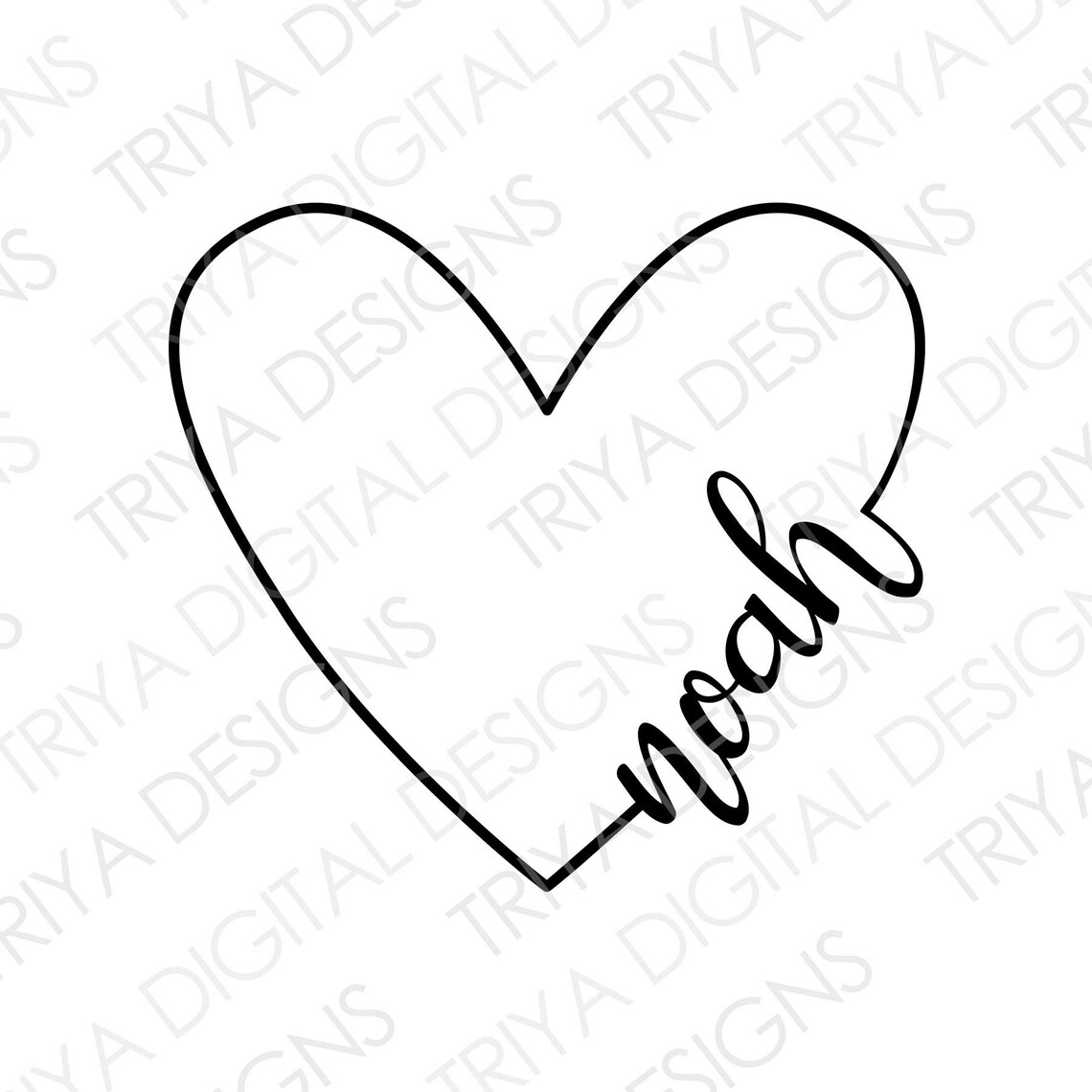 Heart With Custom Name SVG Hand Lettered Cursive Text - Etsy