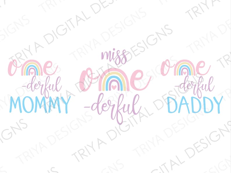 Pastel One-derful SVG Bundle | Miss Onederful, Daddy, Mommy, Cursive ...