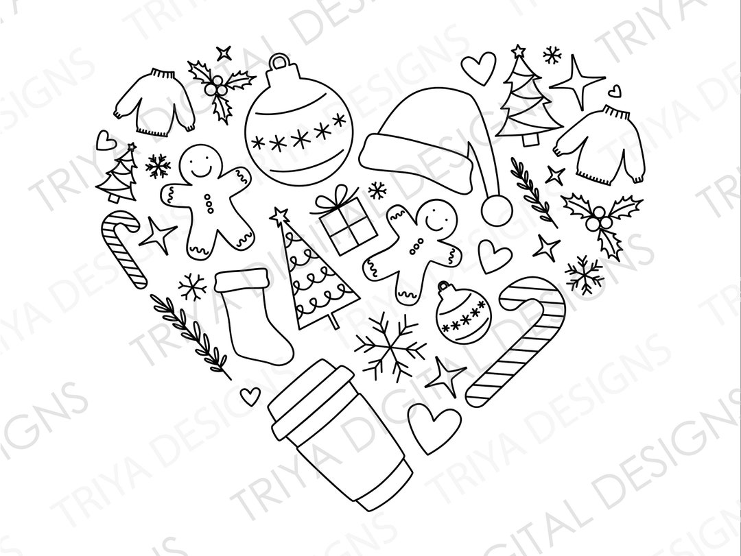 Christmas Heart With Clip Art SVG Cut File | Hand Drawn Christmas ...