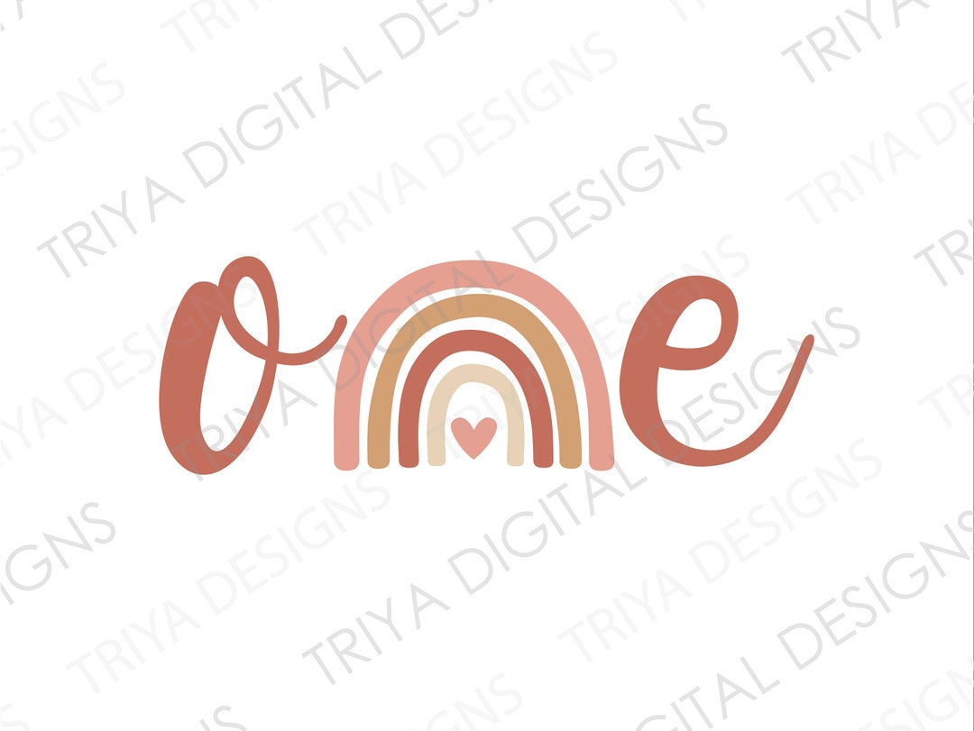 Cursive One Text With Boho Rainbow SVG Cut File | Rainbow With One and ...