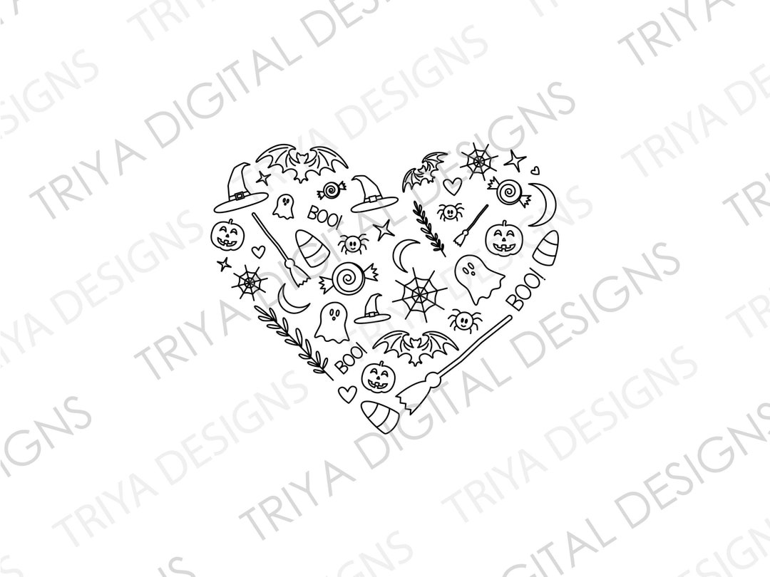 Halloween Heart With Clip Art SVG Cut File | Hand Drawn Halloween ...