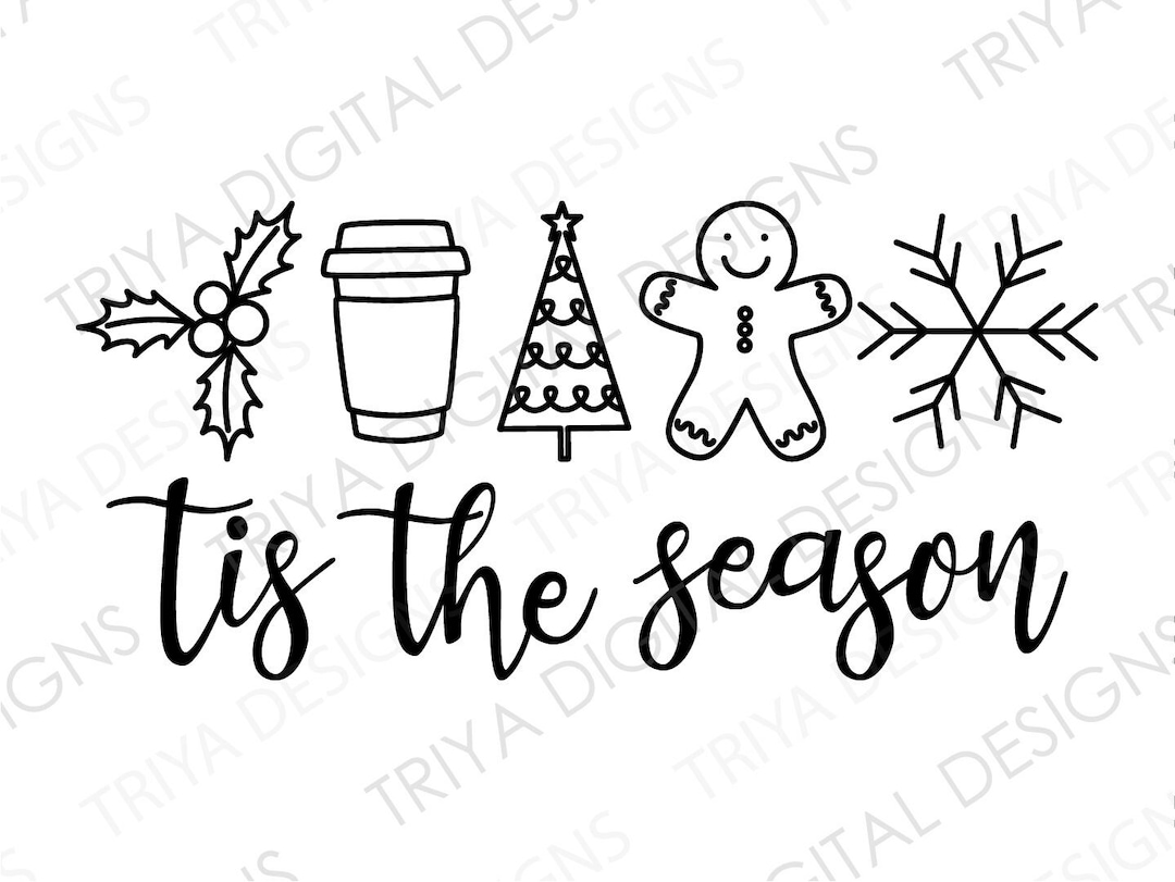 Tis the Season With Christmas Clip Art SVG Cut File | Hand Drawn ...