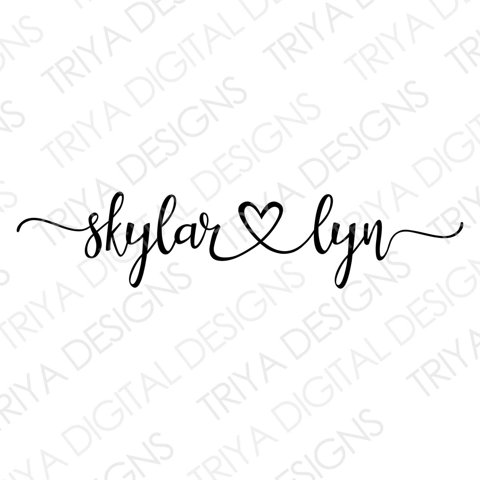 Custom Names With Heart SVG Hand Lettered Cursive Text | Etsy