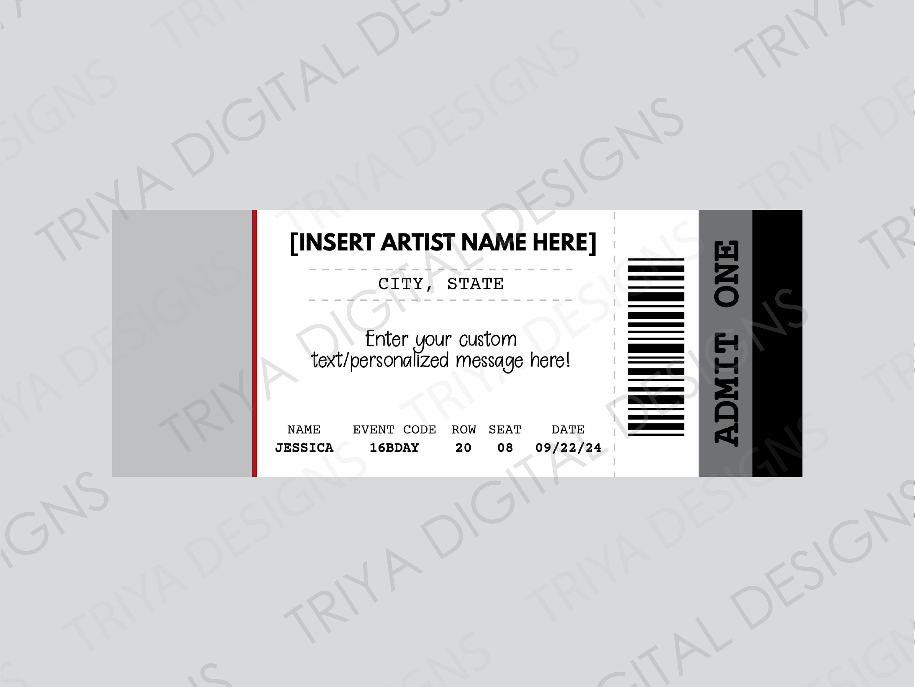 Editable Concert Ticket SVG Cut File | Concert Ticket PNG Print File ...