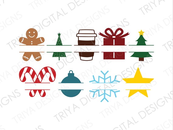 Christmas Split Name Frame SVG Cut Files Bundle of 8 PNG | Etsy