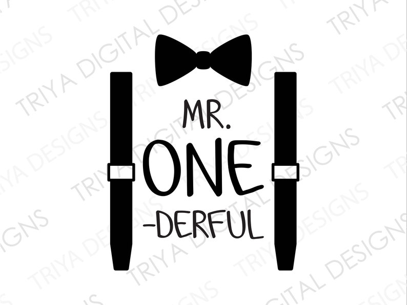 Mr. One-derful SVG Cut File One Text With Suspenders and Bow - Etsy