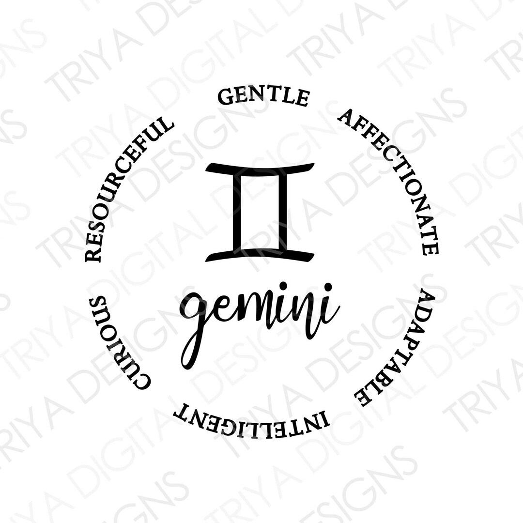 Gemini With Symbol and Traits SVG | Zodiac Sign, Sun Sign SVG Cut Files ...