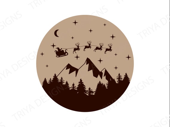 Christmas Mountains and Forest Night Sky SVG Cut File Santa | Etsy
