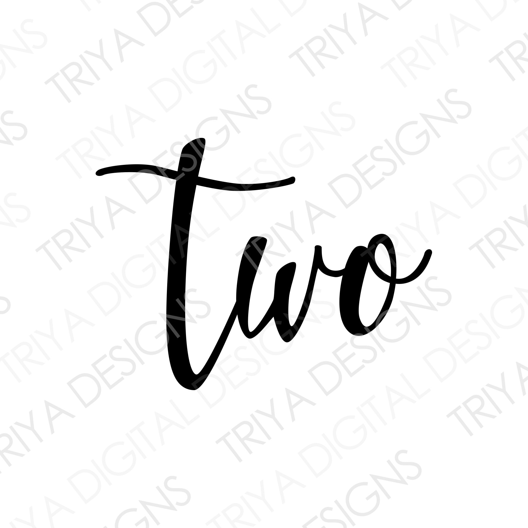 Two SVG Number Two Hand Lettered Cursive Text Digital | Etsy
