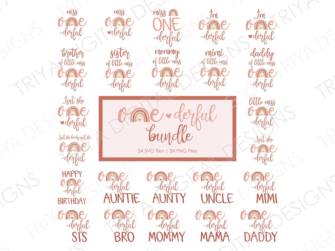 One-derful Boho Rainbow SVG Bundle | Miss Onederful Family, Mommy ...