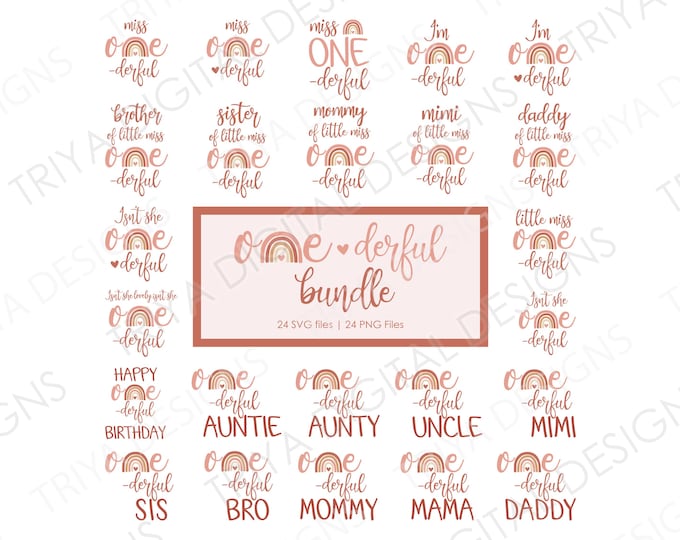 One-derful Boho Rainbow SVG Bundle | Miss Onederful Family, Mommy ...
