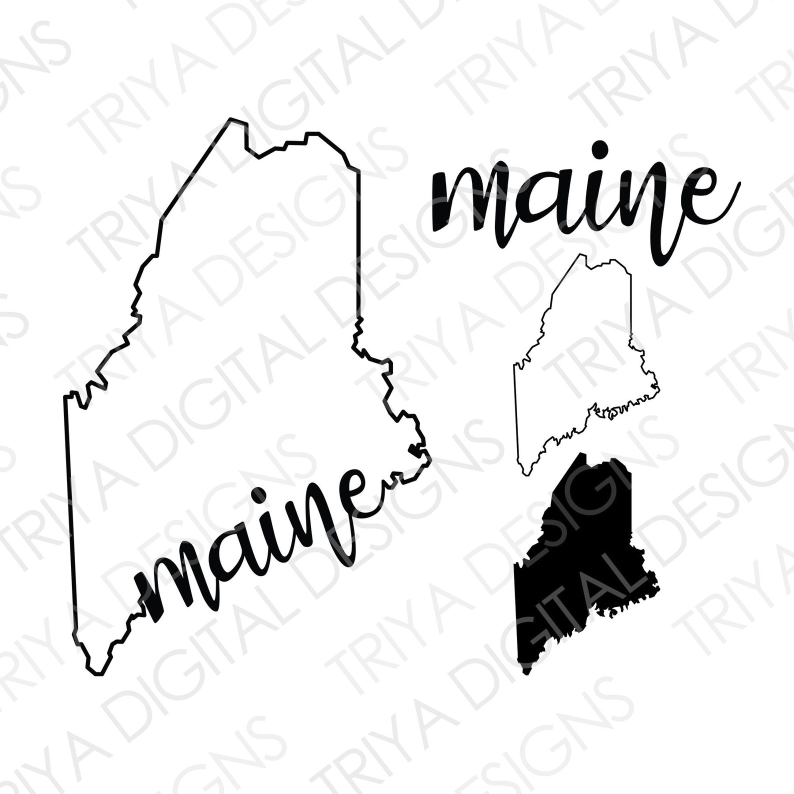 Maine SVG Bundle Maine Outline With Text Cut File State of - Etsy