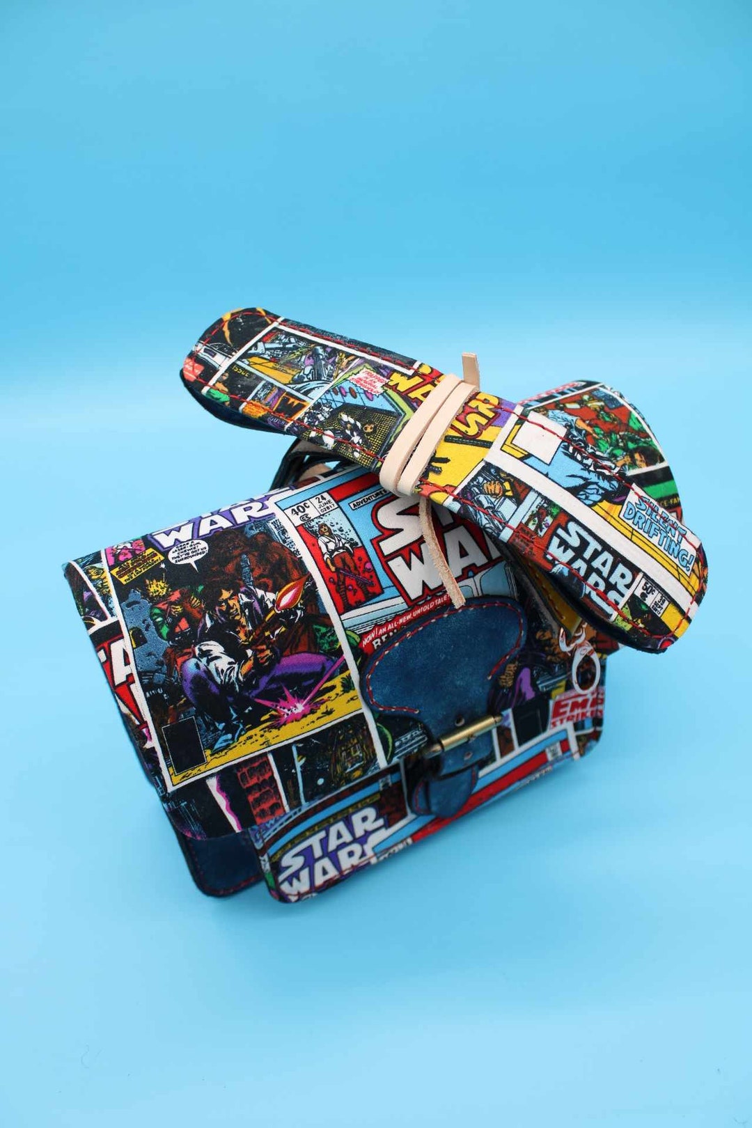 Sci Fi Fabric and Blue Leather Satchel Bag - Etsy