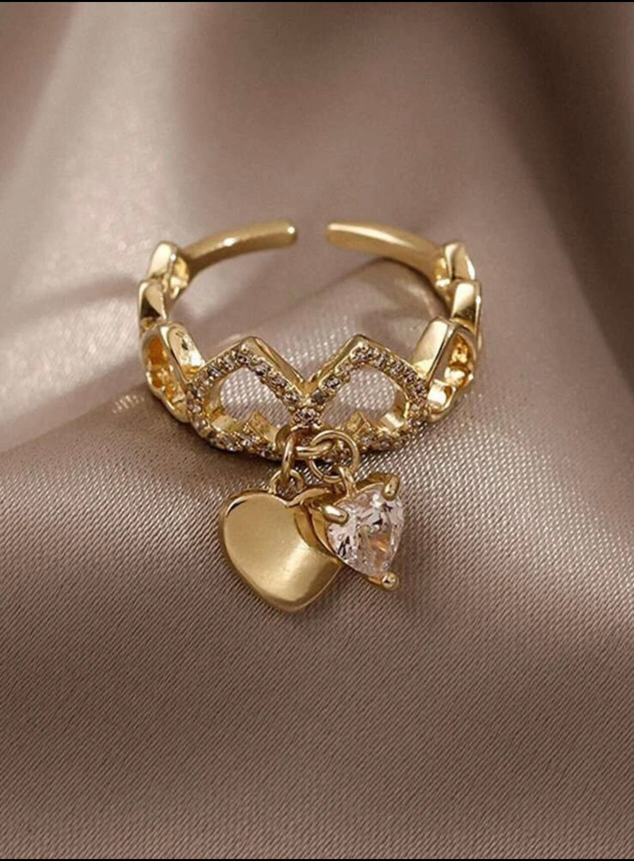 Silver/gold Colour Rhinestone and Heart Charm Ring - Etsy