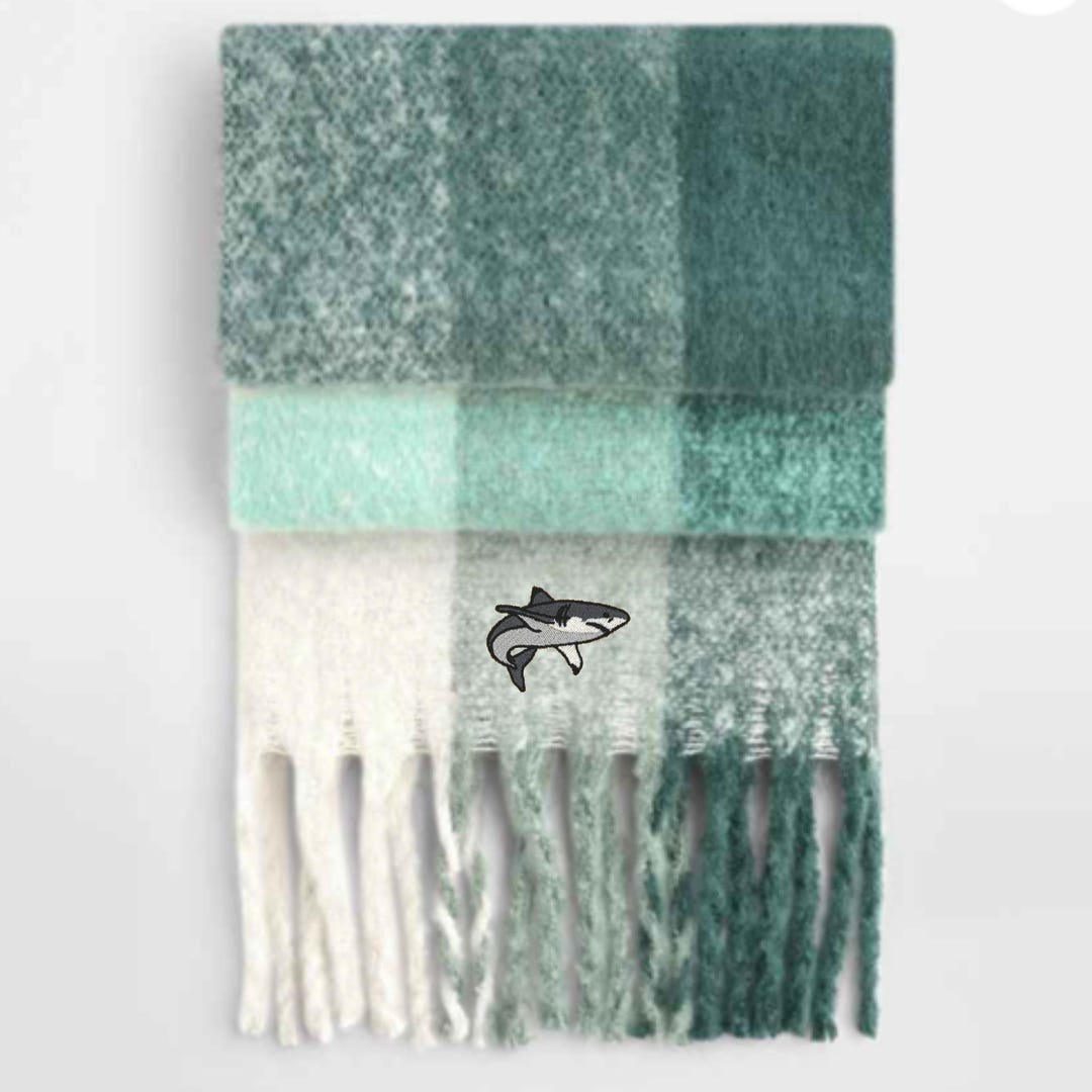 Embroidered Shark Scarf, Scarf, Shark, Fish, Fin, Embroidered, for Him ...