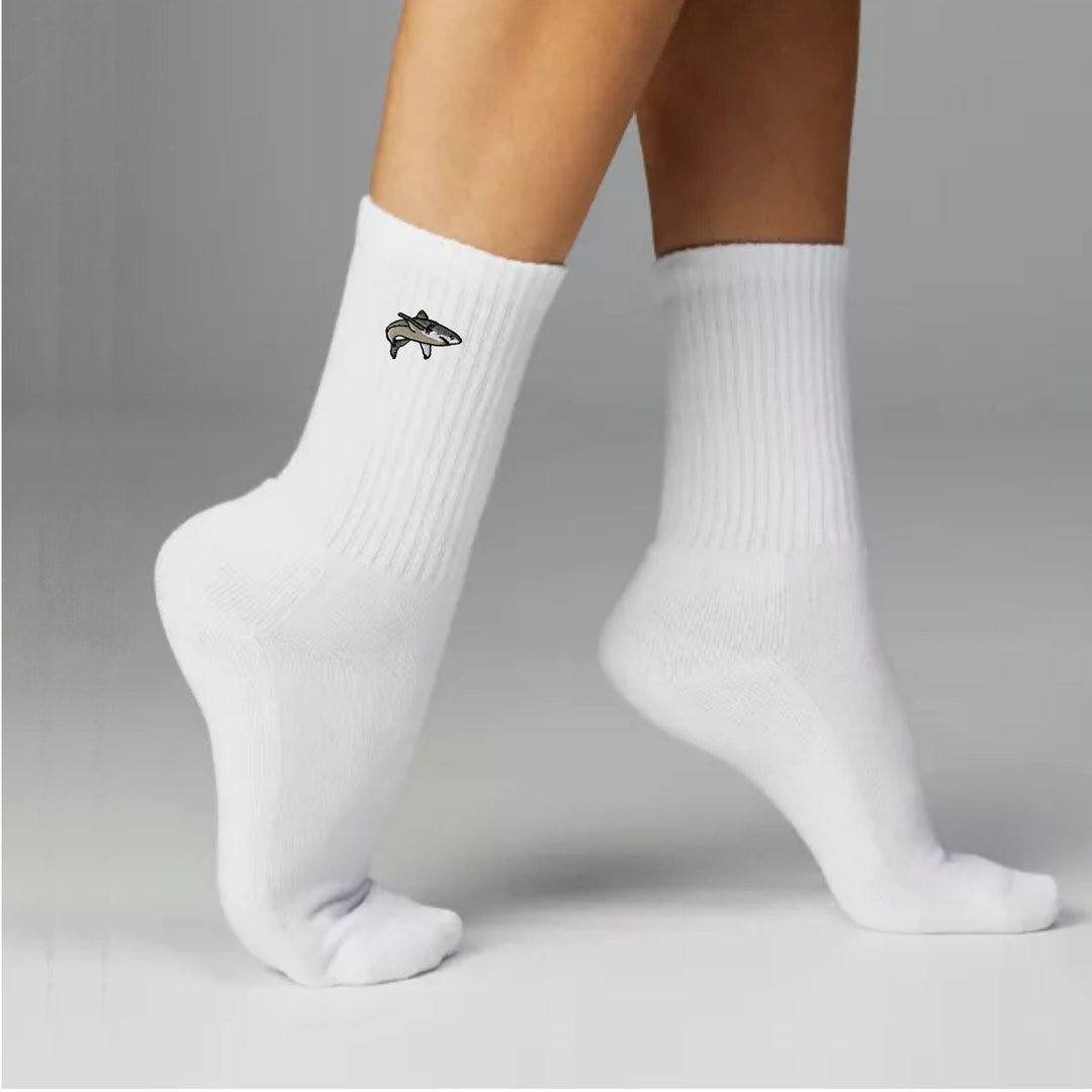 Embroidered Shark Socks, Socks, Shark, Fish, Fin, Aqua, Water, for Him ...