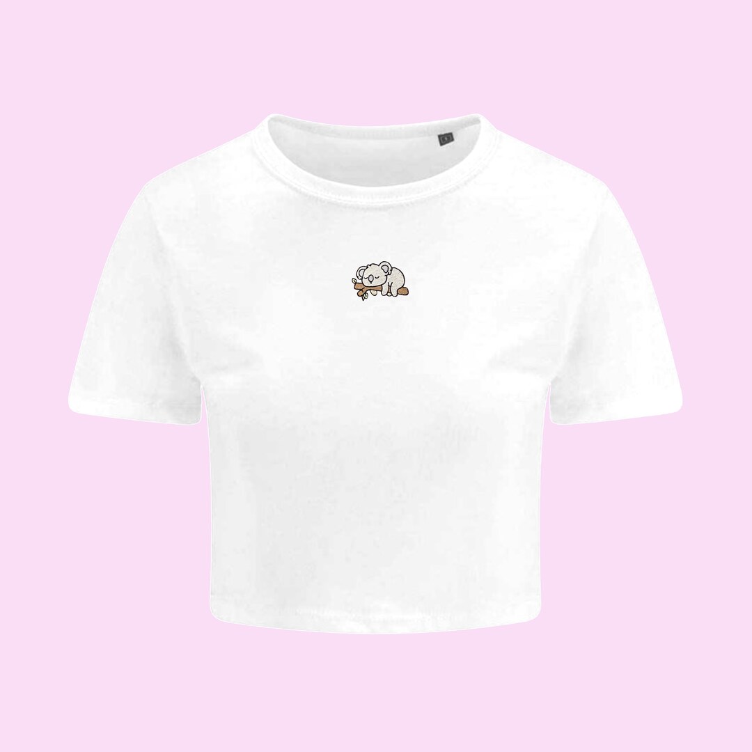 Embroidered Koala Cropped T-shirt, T-shirt, Summer, Koala, Bear, Wild ...