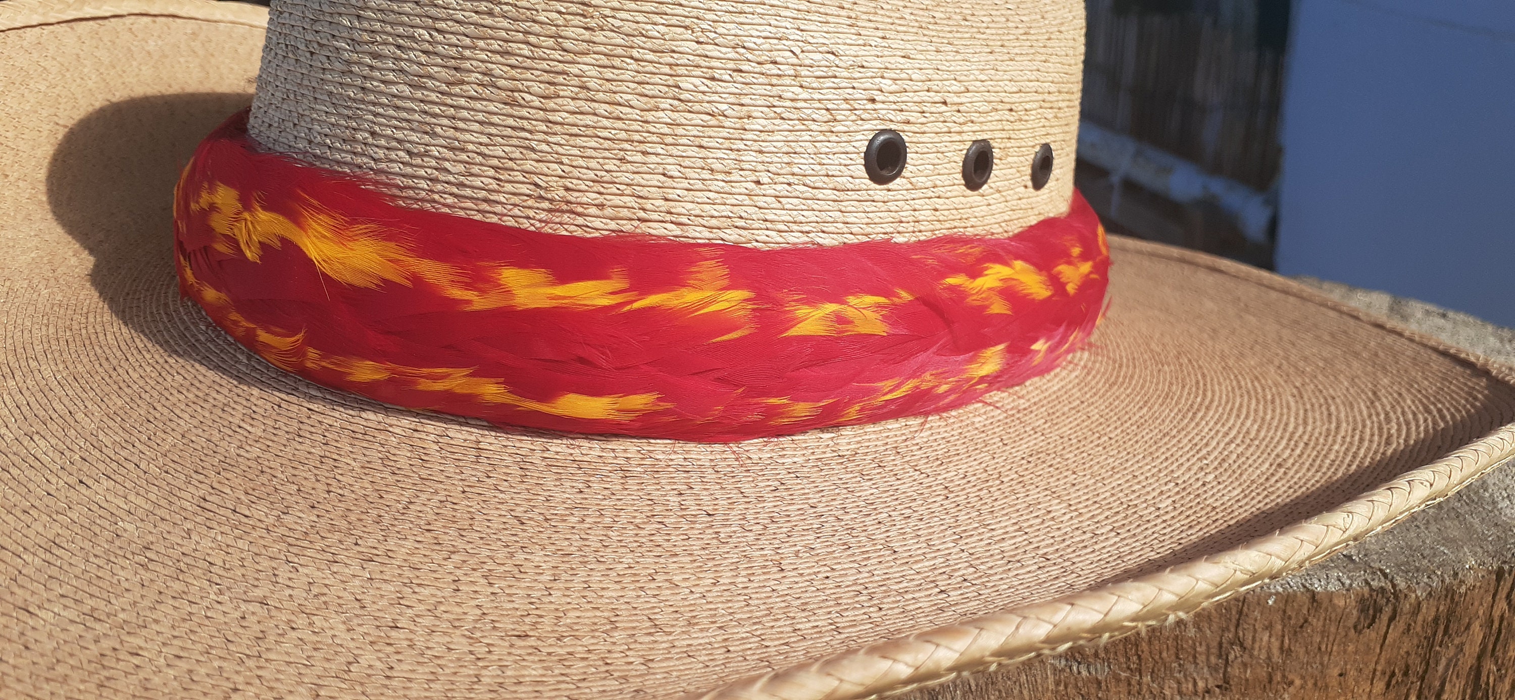 Red And Ilima Goose Feather 2nd Cut Hat Band Lei Poo Hatband