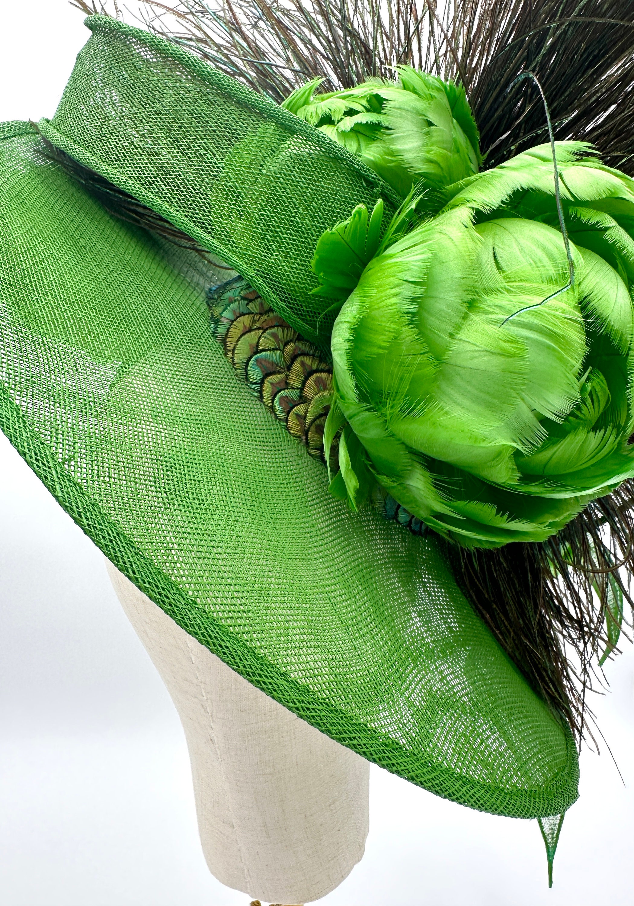 Royal Ascot Hat, Kentucky Derby Hat Fascinator, Green and Black Peacock ...