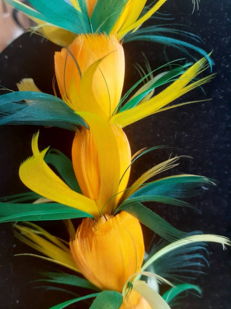 Pineapple Feather Lei, Hawaiian Lei, Feather Lei, Hawaiian Feather Lei ...