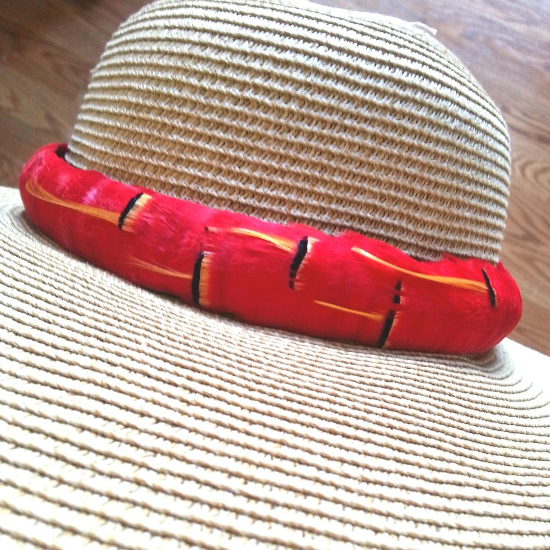 Red Goose Feather Hat Band With Orange and Gold Golden Pheasant Accent ...