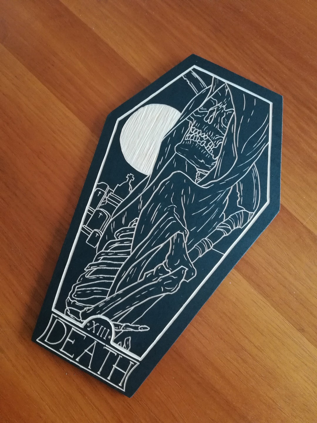Skeleton Engraved on Wood in Tarot Style, Engraving, Home, Goth, Gothic ...