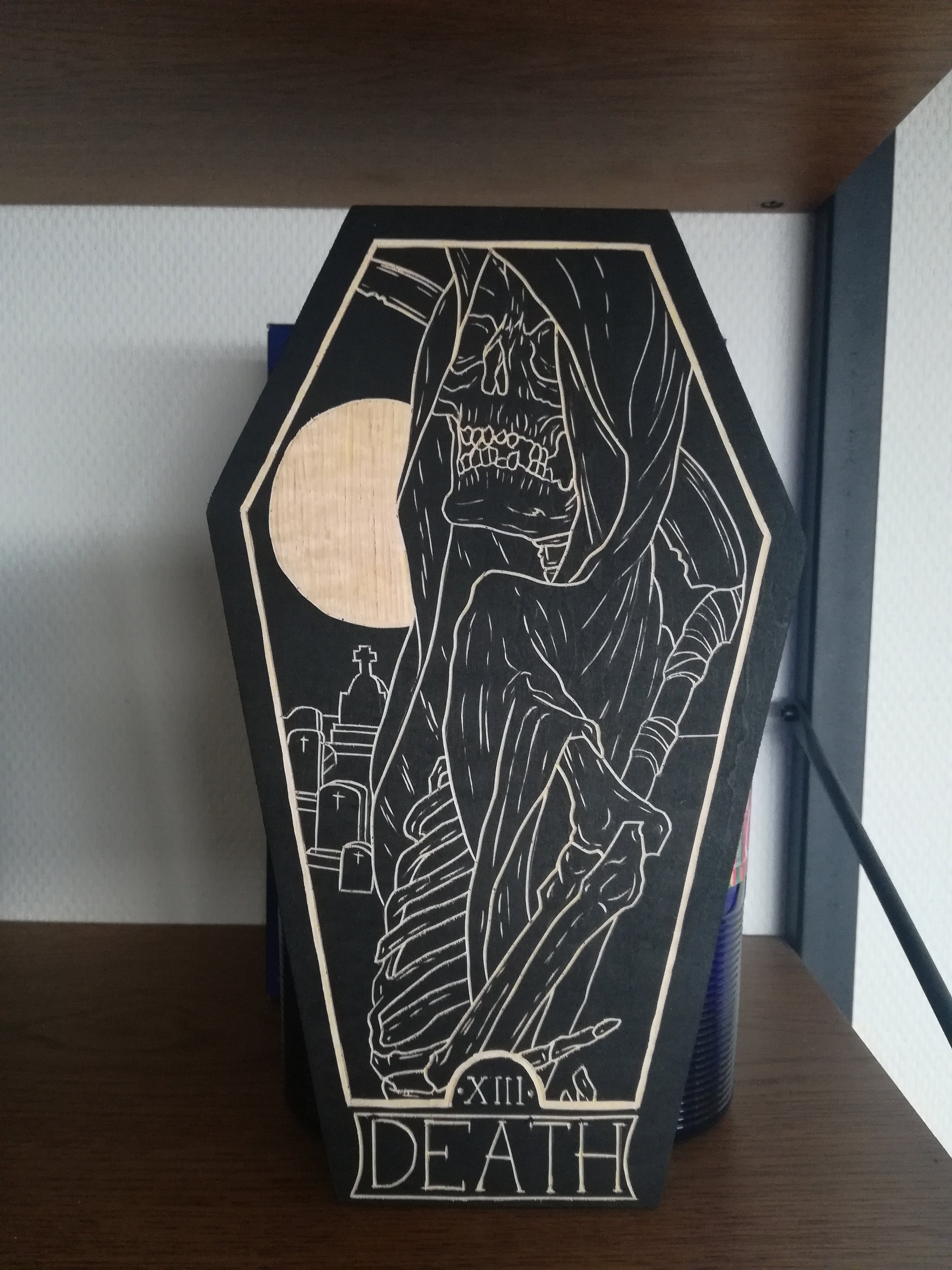 Skeleton Engraved on Wood in Tarot Style, Engraving, Home, Goth, Gothic ...