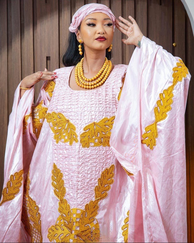 Bazin Rich Fabric, African Dress for Women Wedding Guest, Senegalese ...