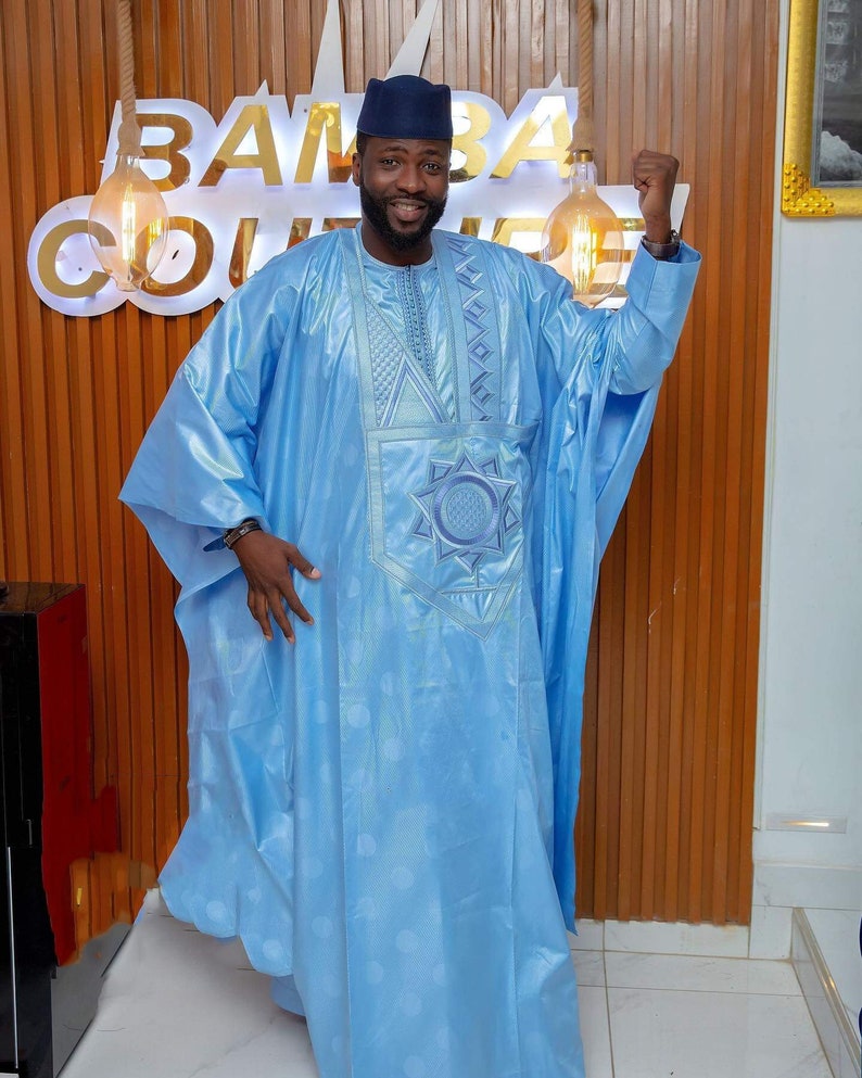 African Men Embroidered Clothing, African Agbada Set, 4 Pieces Bazin ...