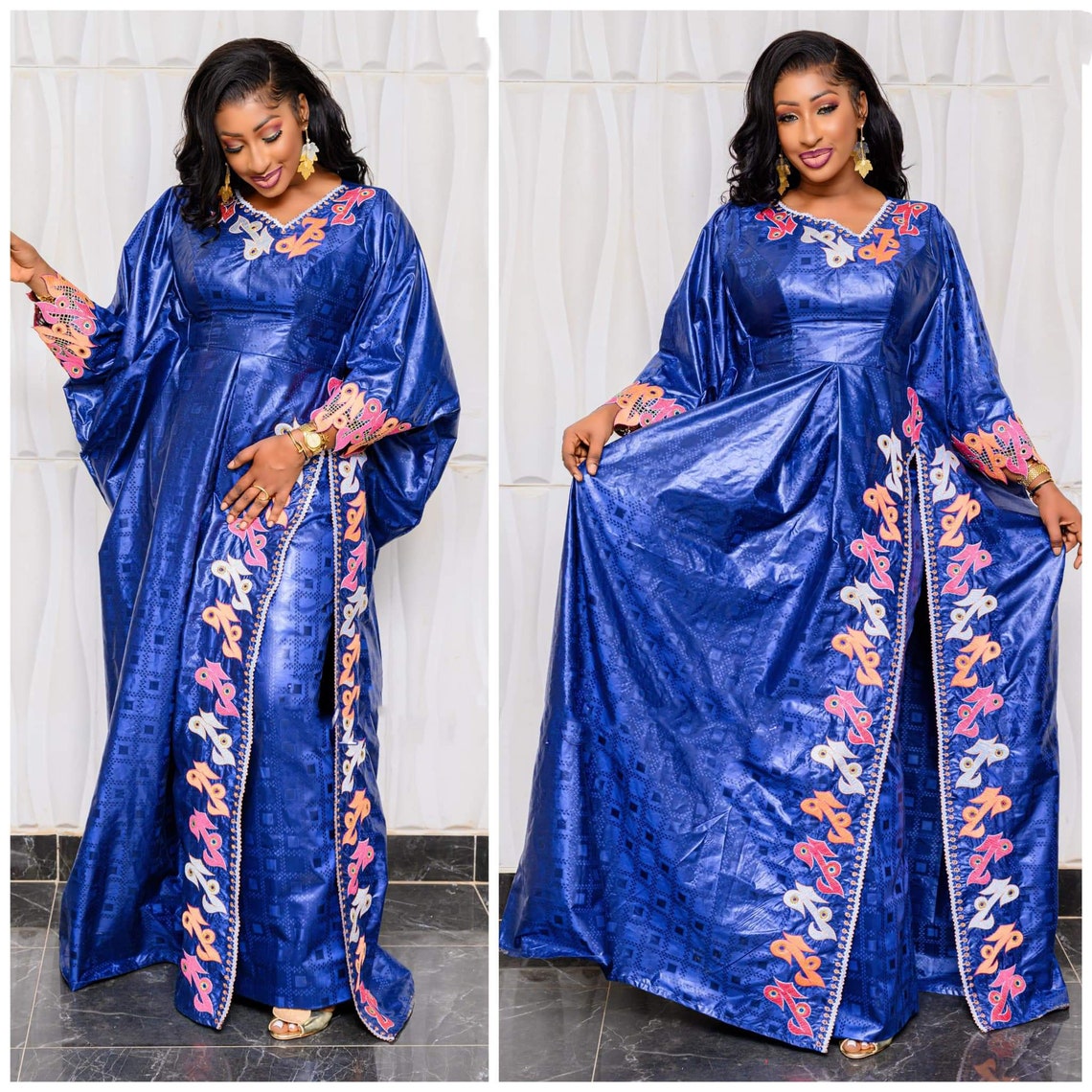 Traditional Bazin Boubou With Embroidery, Boubou Kaftan, Bazin Boubou ...