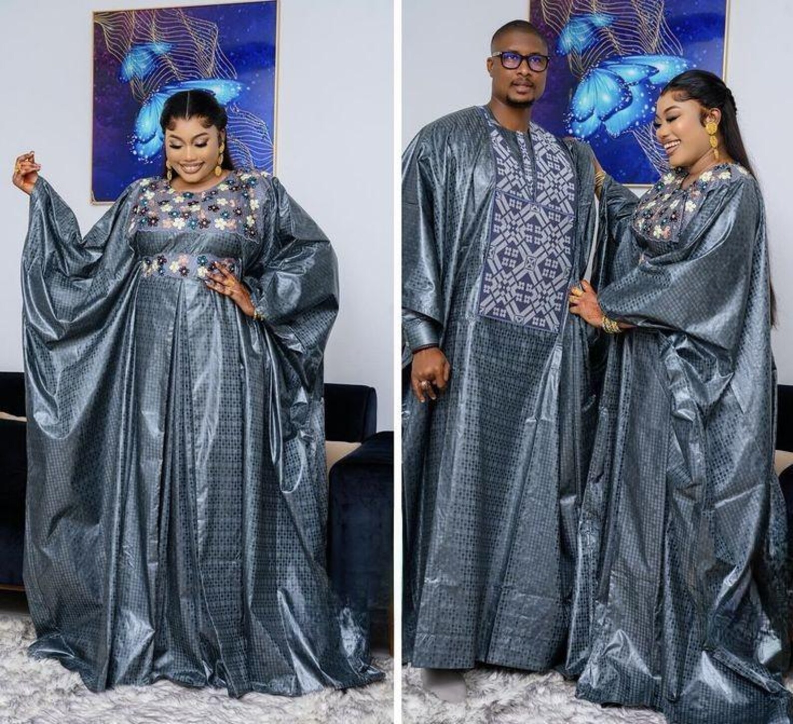 African Couples Set, Bazin Rich Fabric, African Dress for Women Wedding ...