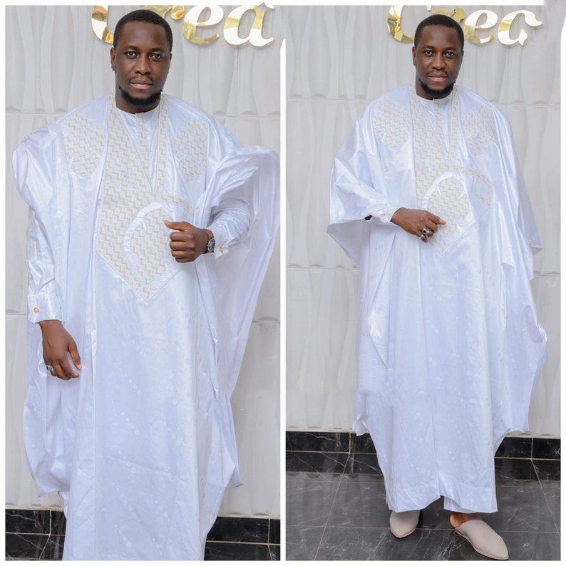African Men Embroidered Clothing, African Agbada Set, 4 Pieces Bazin ...
