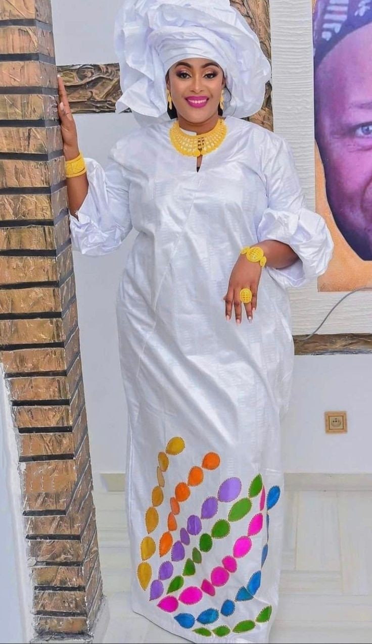 Custom African Dress, Getzner Dress, Gold African Dresses, Bazin Rique ...