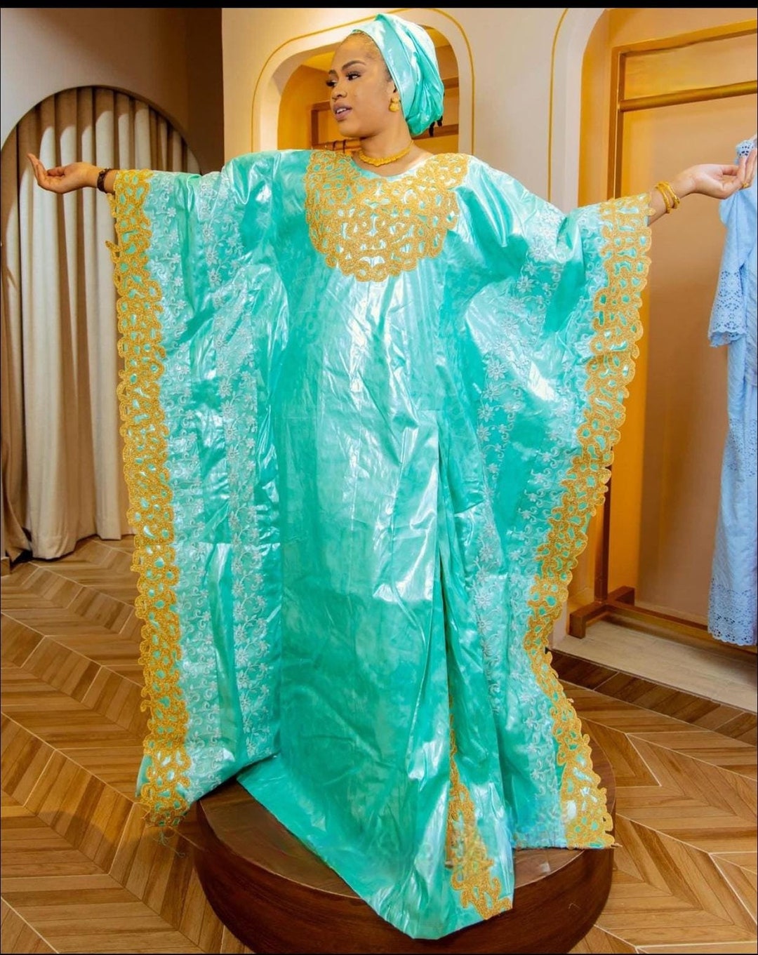 Bazin Rich Fabric, African Dress for Women Wedding Guest, Senegalese ...