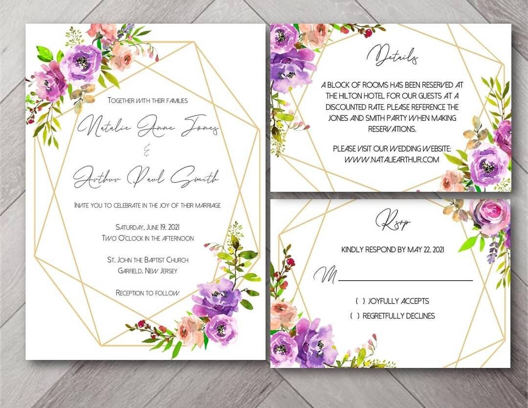 Geometric and Floral Invitations. Great for a Wedding or a Shower. - Etsy