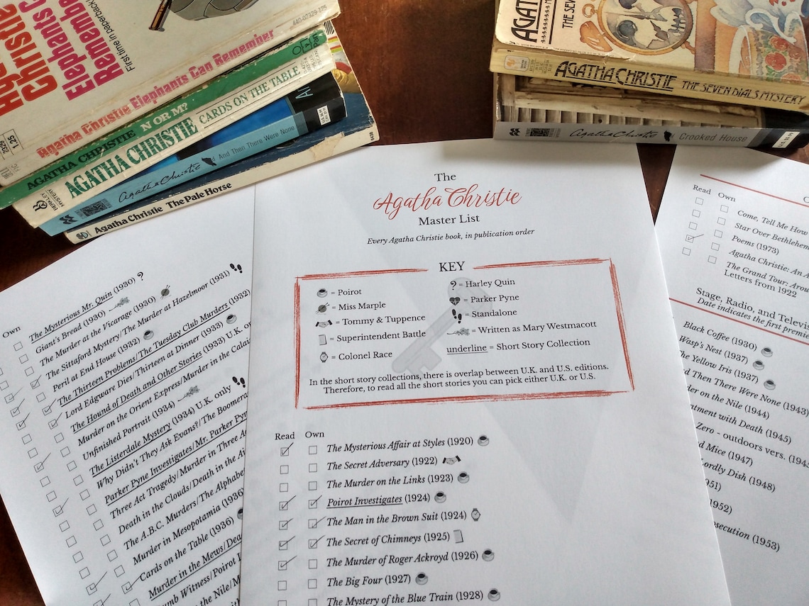 Agatha Christie Printable Reading Checklist | Reading Tracker | Agatha ...