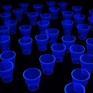 Directglow 2oz Neon Blue UV Blacklight Reactive Glow Party Shot Glasses ...