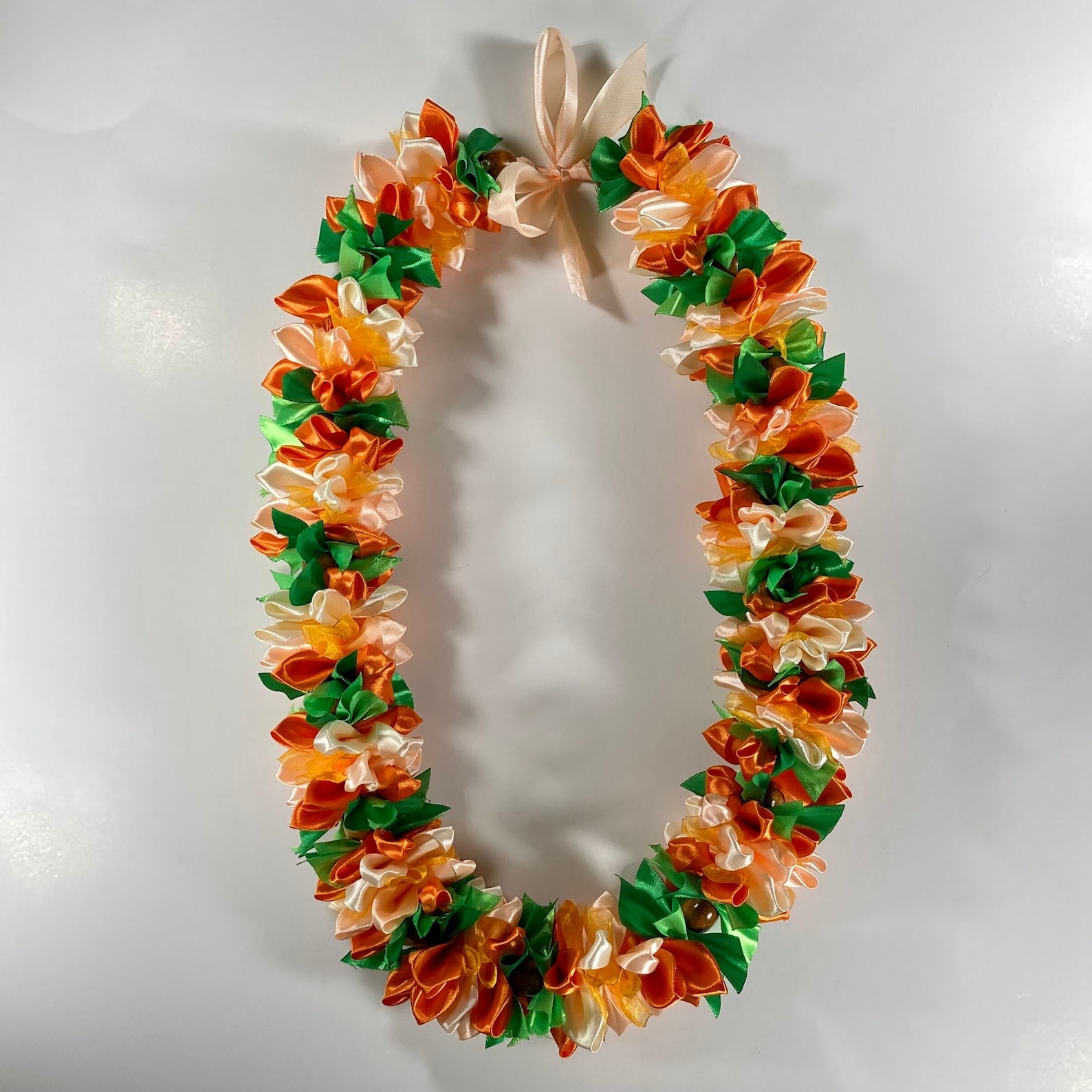 Ribbon Flower Lei Plumeria-like Leaves Beads Multicolor Adjustable ...