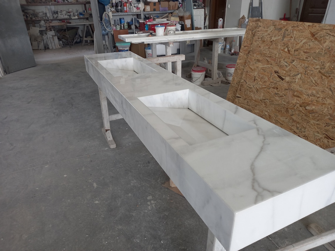 White Marble Double Basin Countertop - Etsy