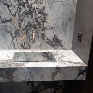 Invisible Grey Marble Countertop With Basin - Etsy