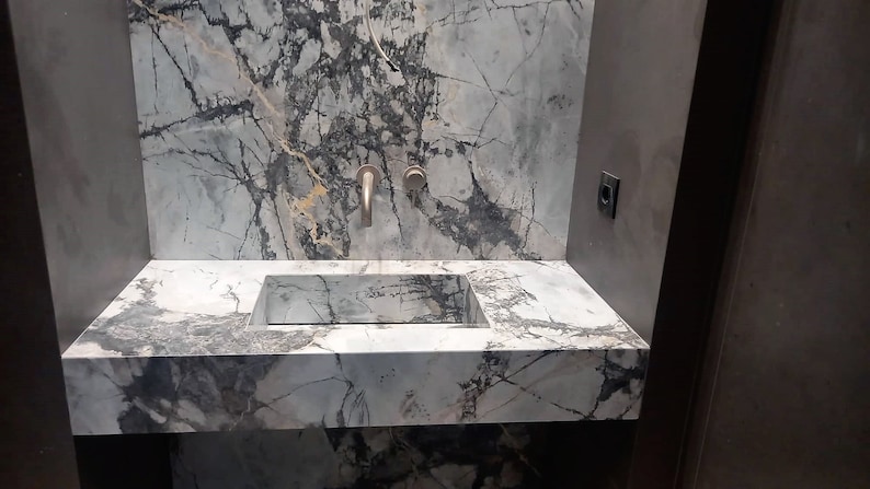Invisible Grey Marble Countertop With Basin - Etsy