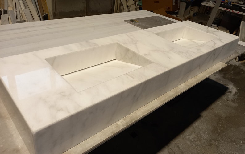 White Marble Double Basin Countertop - Etsy