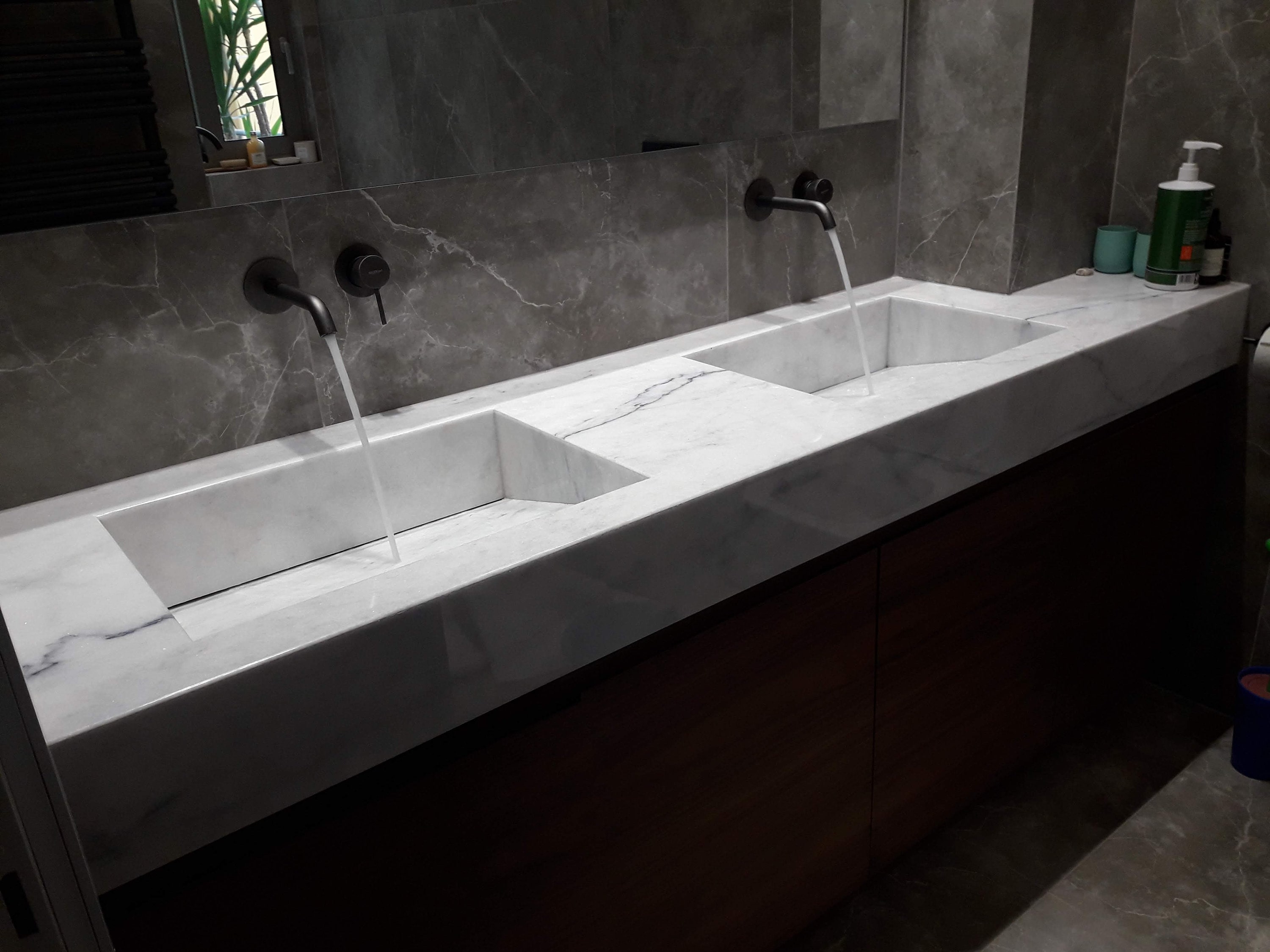 White Marble Double Basin Countertop - Etsy UK