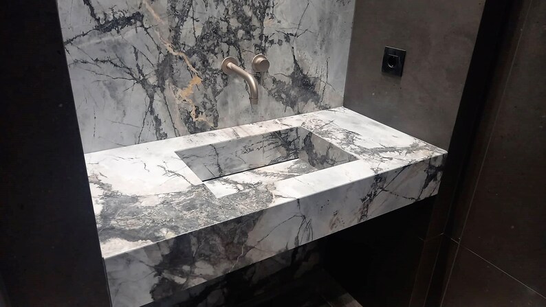 Invisible Grey Marble Countertop With Basin - Etsy