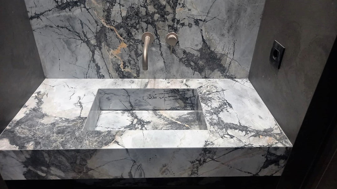 Invisible Grey Marble Countertop With Basin - Etsy