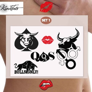 4 Hotwife Qos BULL Temporary Tattoos Alpha Bull, Bbc Cuckold, Queen of ...
